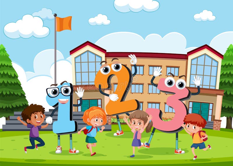 Cartoon Kids at School with Number 1 2 3 Stock Vector - Illustration of ...