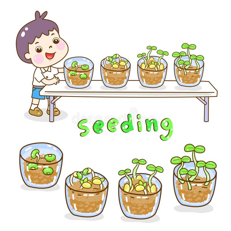 Cartoon Kids and Seeding Vector. Stock Illustration - Illustration of ...
