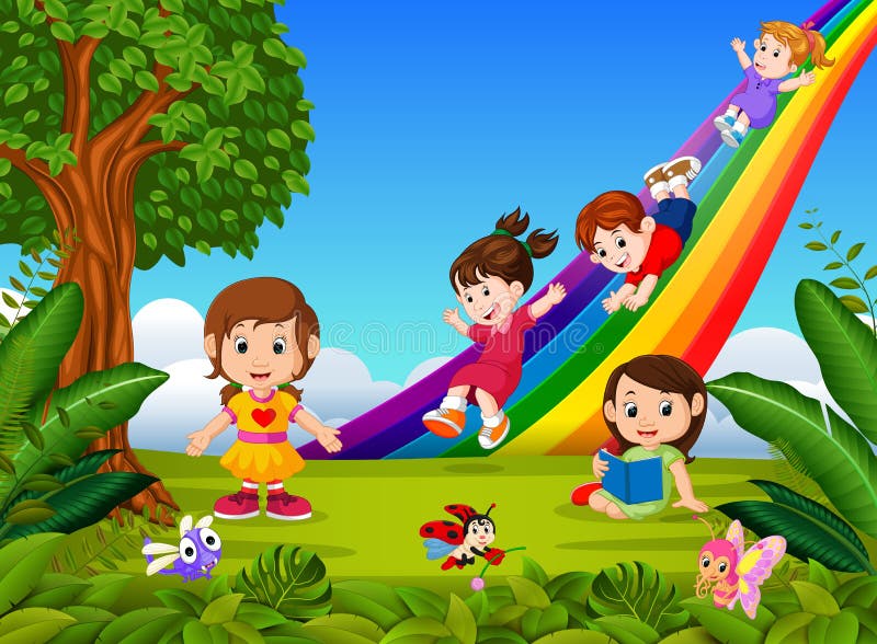 Kids Sliding Rainbow Stock Illustrations – 46 Kids Sliding Rainbow ...