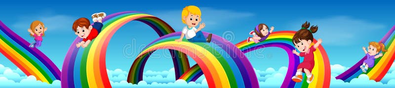 Kids Sliding on the Rainbow Stock Vector - Illustration of group, child ...