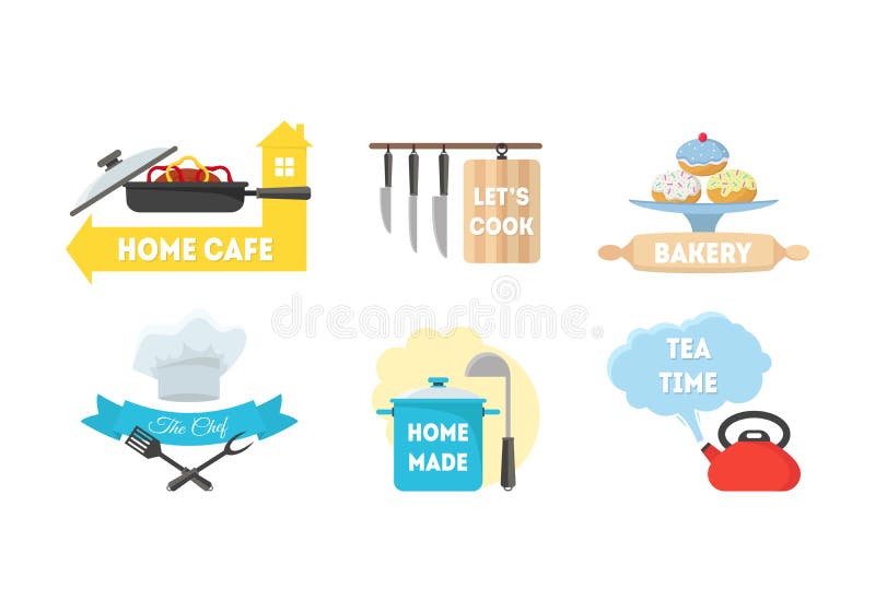 Cartoon Kitchen Labels Set. Vector Stock Vector - Illustration of ...