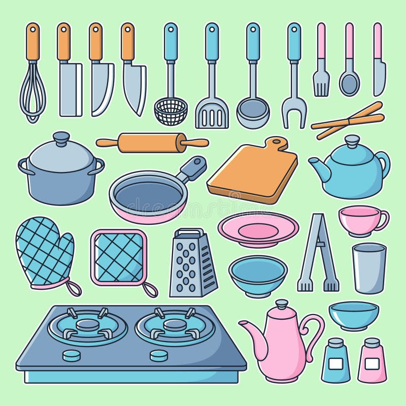 Cartoon kitchen set stock vector. Illustration of element - 244233916