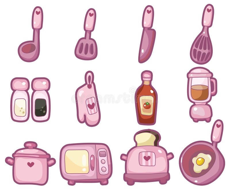 Cartoon Kitchen Tool Icon Set Stock Vector - Illustration of icon ...
