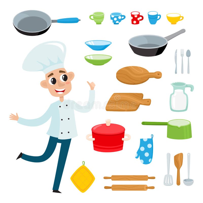 Cartoon Kitchen Tools Set Isolated on White. Stock Vector ...