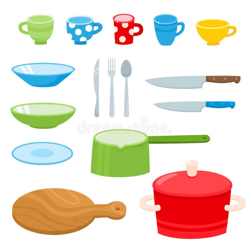 Cartoon Kitchen Tools Set Isolated on White Stock Illustration ...
