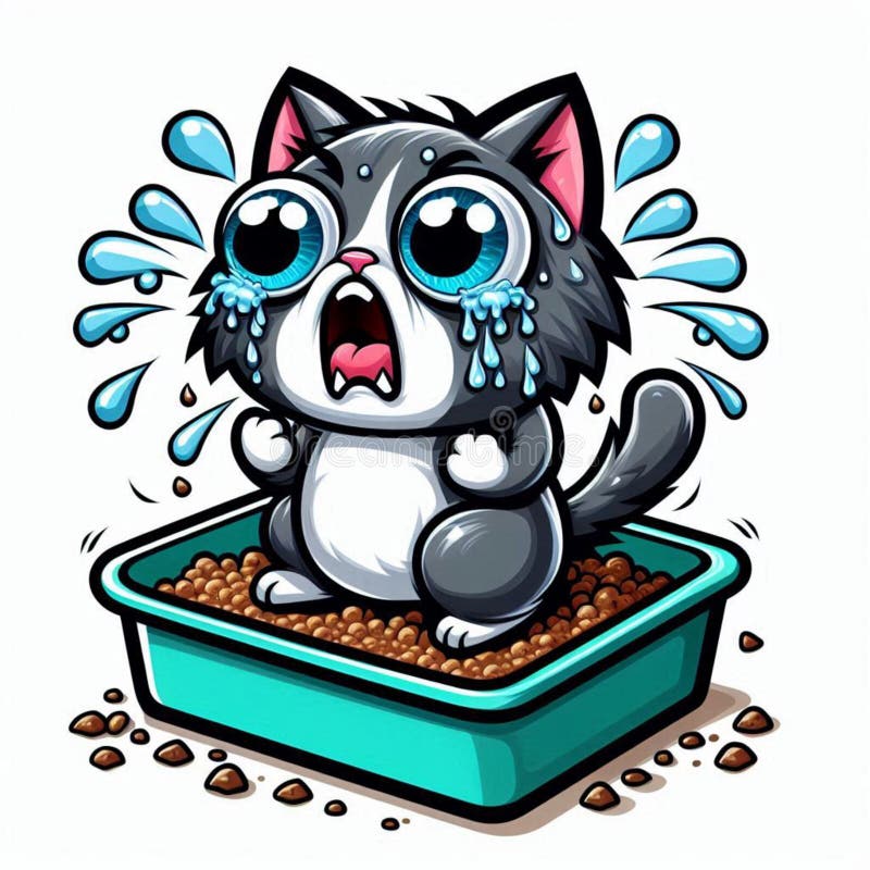 Cartoon Kitty Cat Stressed in Kitty Litter Tray Stock Illustration ...