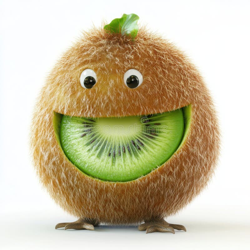 A Cartoon Kiwi with a Green Kiwi in Its Mouth Stock Illustration ...