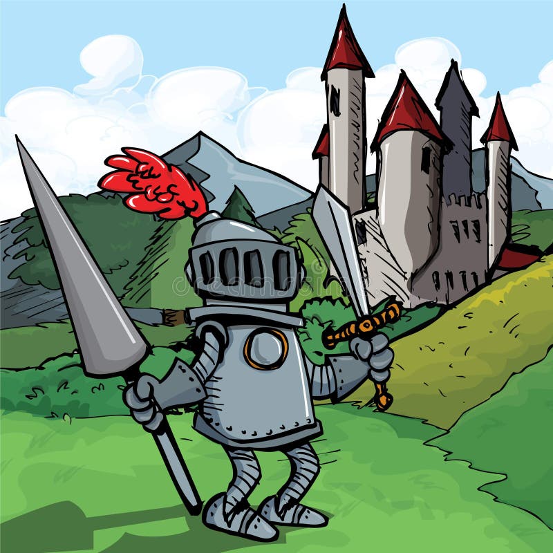 Cartoon Boy Knight in Front of a Castle Stock Vector - Illustration of ...