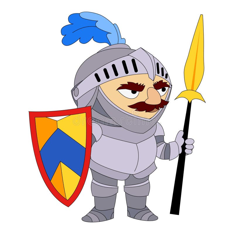 Cartoon Knight Holding Shield and Lance Standing Guard Stock Vector ...