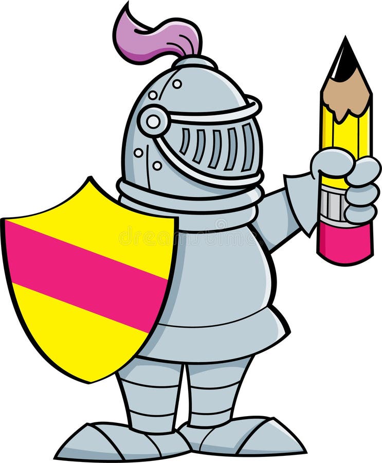 Cartoon Knight Holding a Shield and a Pencil Stock Vector ...