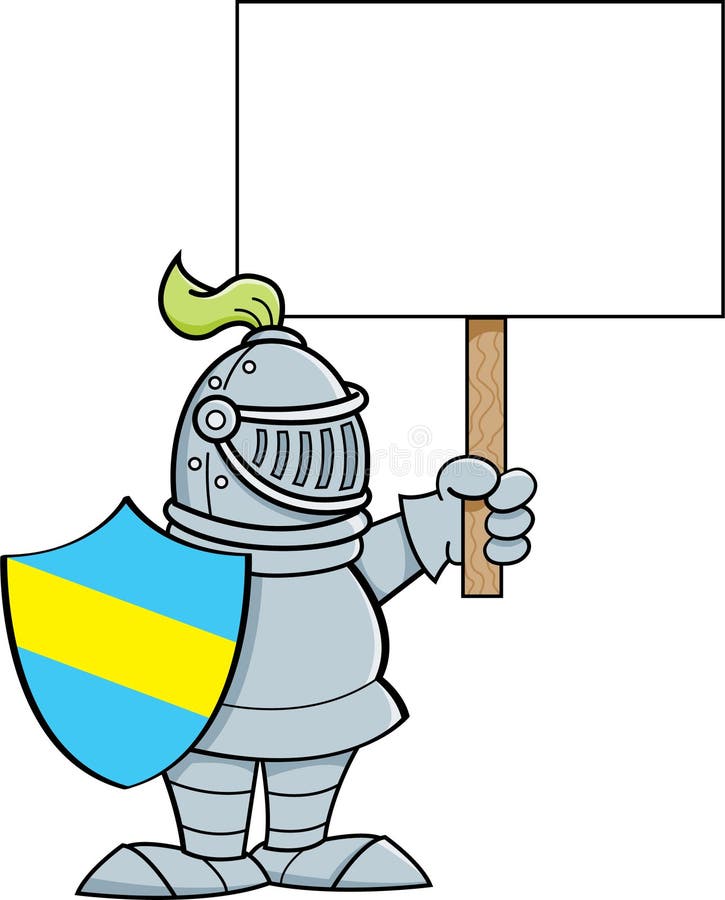 Cartoon Knight Holding a Sign. Stock Illustration - Illustration of ...