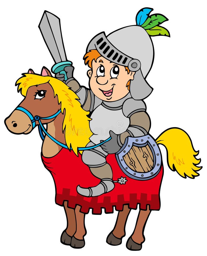 Cartoon Knight Sitting on Horse Stock Vector - Illustration of drawing ...