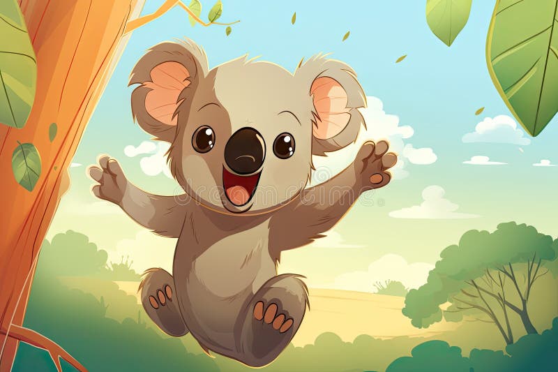 A Cartoon Koala Bear Hanging from a Tree in a Forest. Generative Ai ...