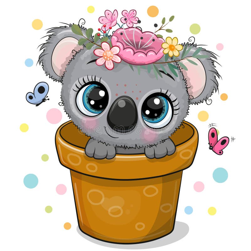 Cartoon Koala in a Brown Flower Pot Stock Vector - Illustration of bear ...