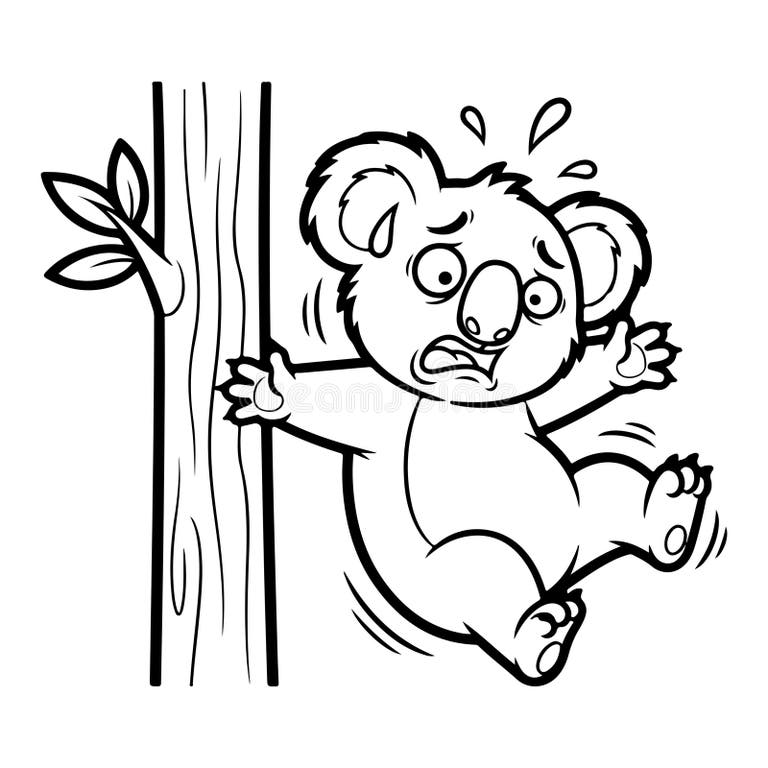 Cartoon Koala Falling from Tree with Scared Expression Art Coloring ...