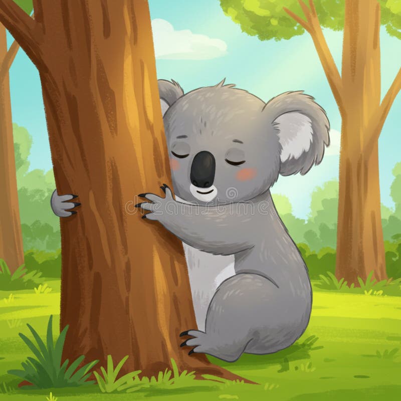 Koala Cartoon On Tree Niedlicher Cartoon Koala, Der Im Baum Schläft,