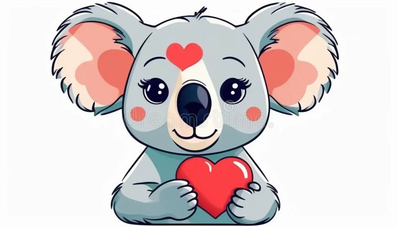 Cartoon Koala with Red Heart Stock Illustration - Illustration of love ...