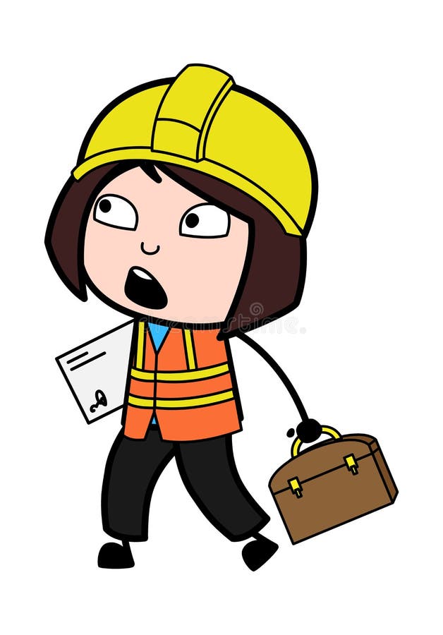 Cartoon Lady Engineer Going To Office Stock Illustration - Illustration ...