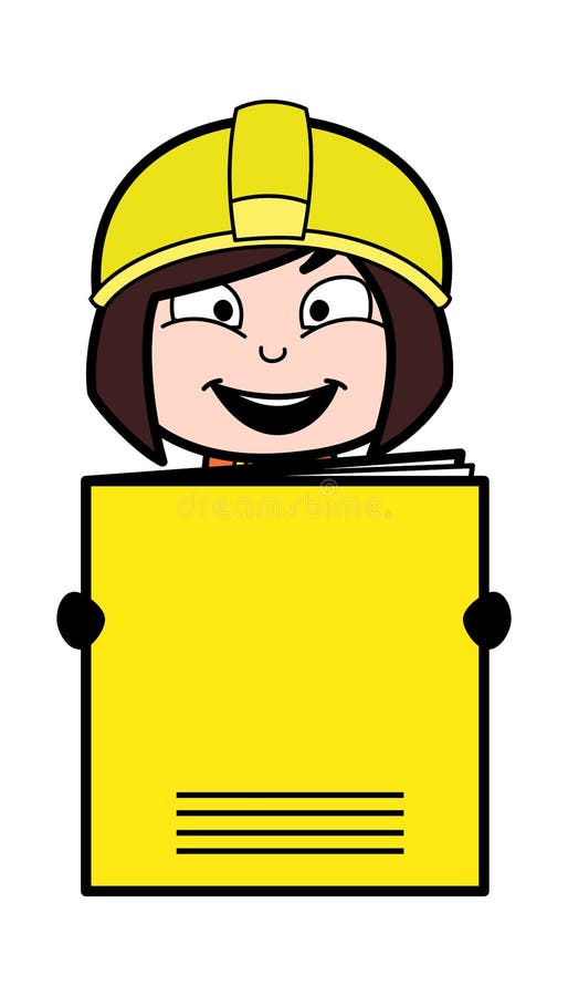 Cartoon Lady Engineer Holding a Paper Banner Stock Illustration ...