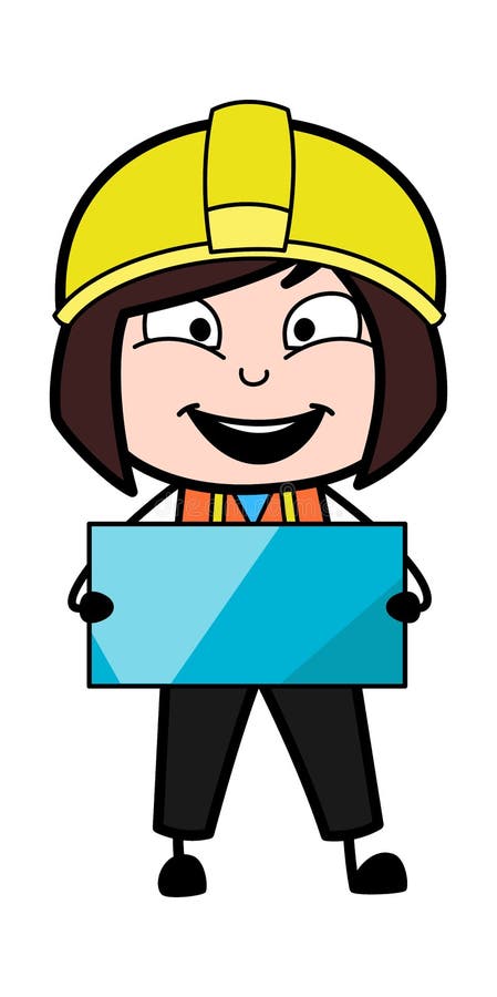 Cartoon Lady Engineer Holding a Shiny Banner Stock Illustration ...