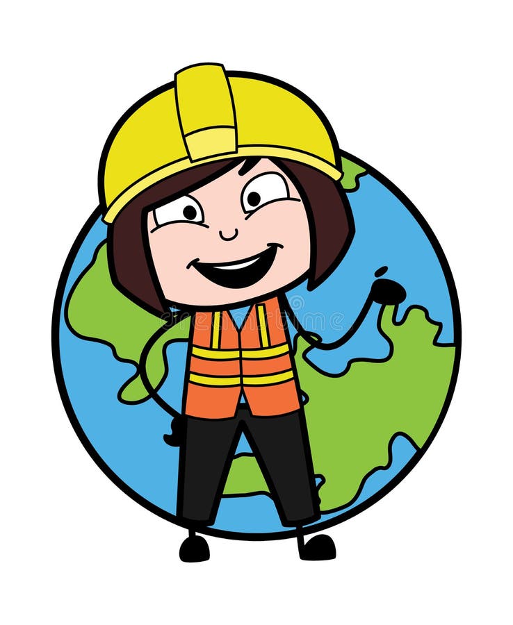 Cartoon Lady Engineer with Planet Earth Stock Illustration ...