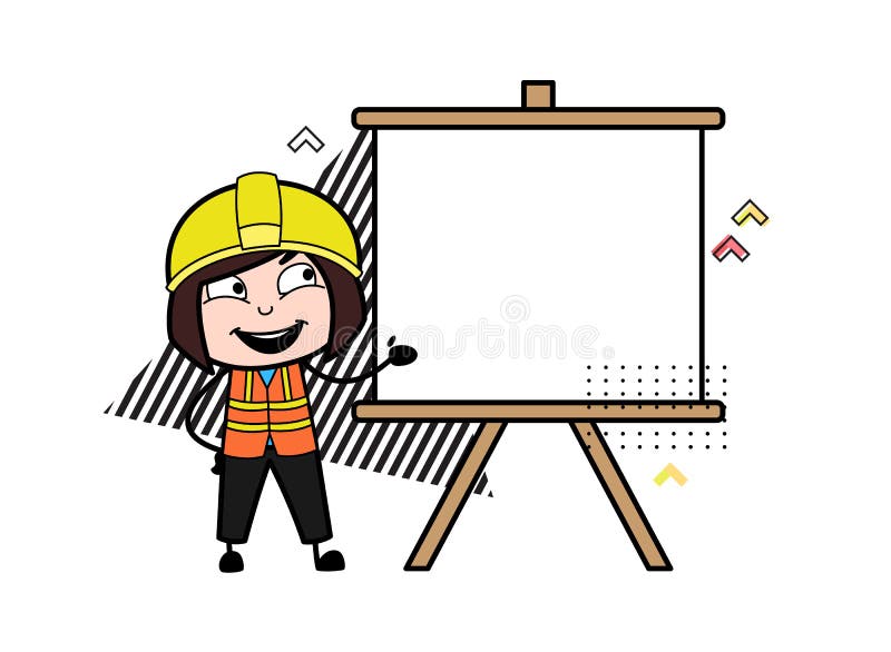 Cartoon Lady Engineer with Slide Board Stock Illustration ...
