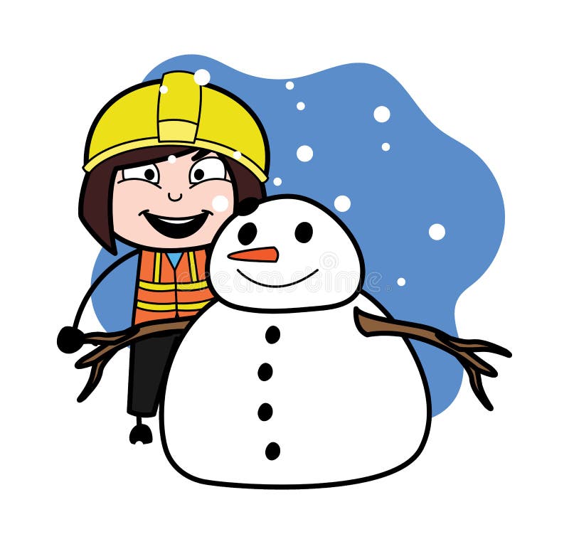 Cartoon Lady Engineer with Snowman Stock Illustration - Illustration of ...
