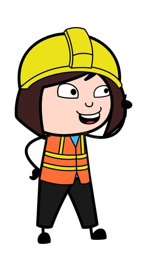 Cartoon Lady Engineer Talking Happy Stock Illustration - Illustration ...
