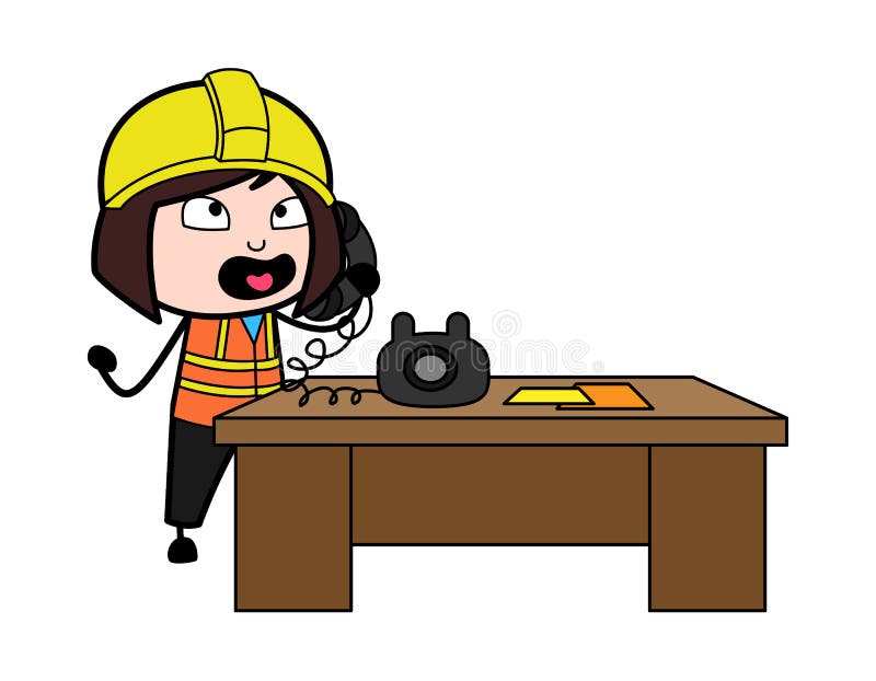 Cartoon Lady Engineer Talking on Phone Stock Illustration ...