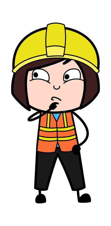 Cartoon Lady Engineer Thinking Seriously Stock Illustration ...
