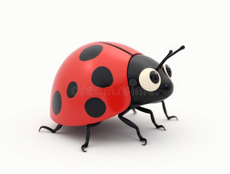 Cartoon Ladybug with Red Shell and Black Spots, Large Eyes and Smiling ...