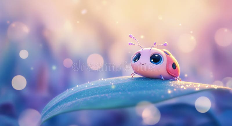 A Cartoon Ladybug with a Smile is Depicted on a Green Leaf Surrounded ...