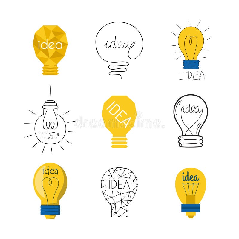 Cartoon Lamp Light Bulb Design Flat Vector Illustration Electric Idea ...