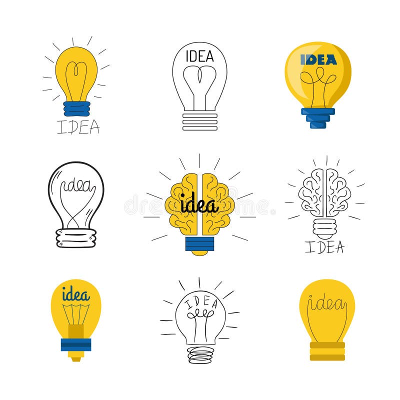 Cartoon Lamp Light Bulb Design Flat Vector Illustration Electric Idea ...