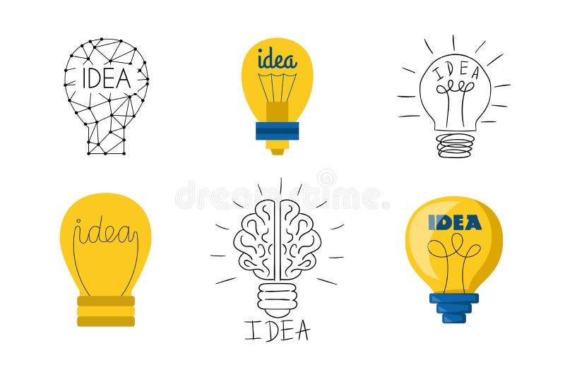 Cartoon Lamp Light Bulb Design Flat Vector Illustration Electric Idea ...