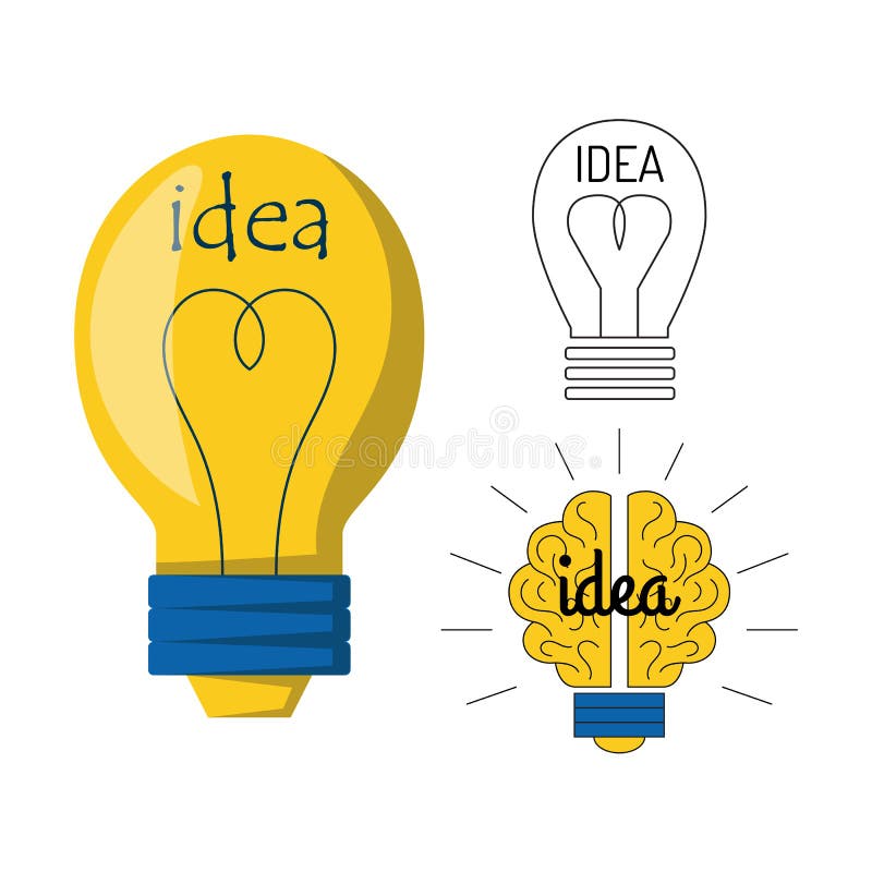Cartoon Lamp Light Bulb Design Flat Vector Illustration Electric Idea ...