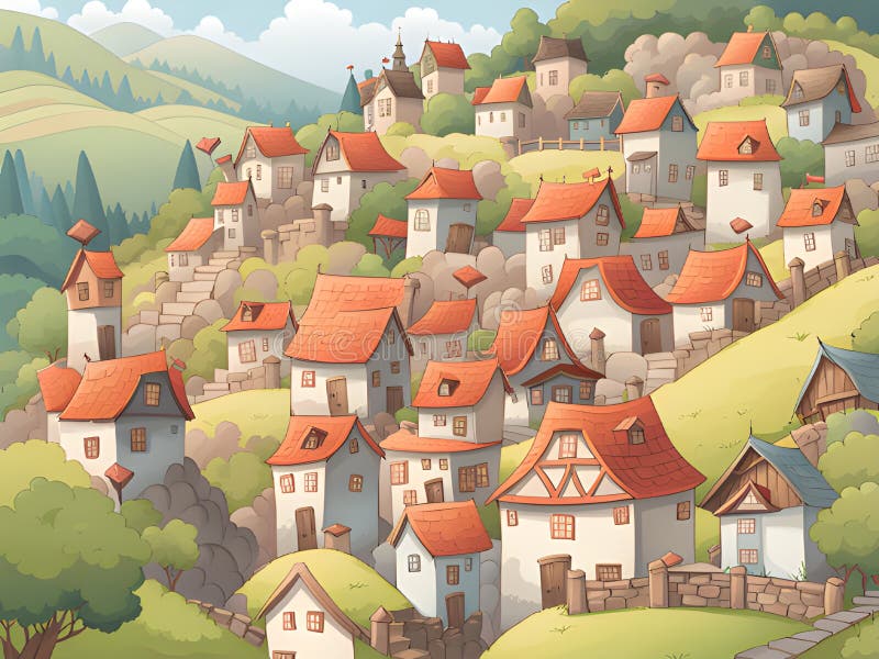 Cartoon Landscape with Different Houses, Ai Generated Stock ...