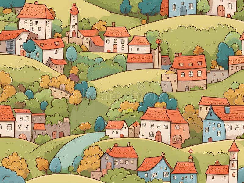 Cartoon Landscape with Different Houses, Ai Generated Stock ...