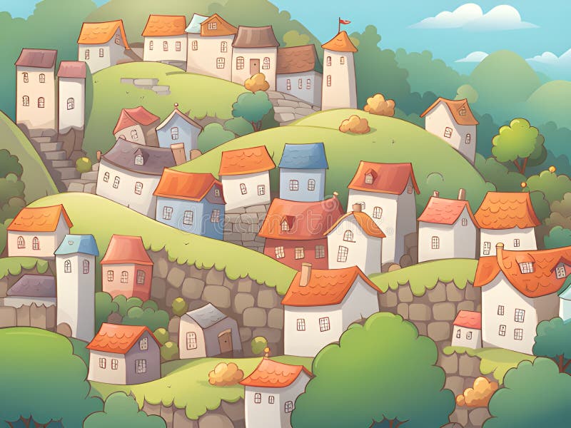 Cartoon Landscape with Different Houses, Ai Generated Stock ...