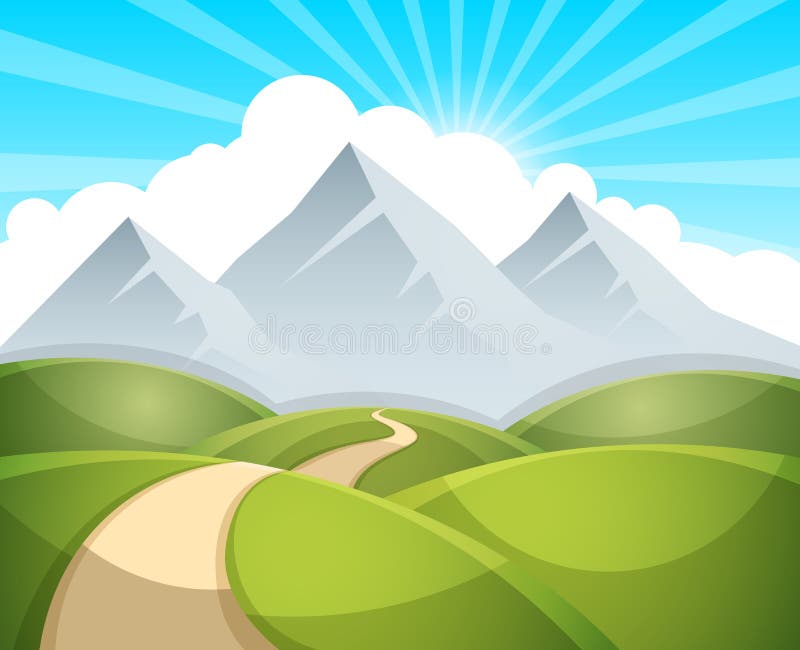 Cartoon Landscape Illustration. Sun Stock Vector - Illustration of ...