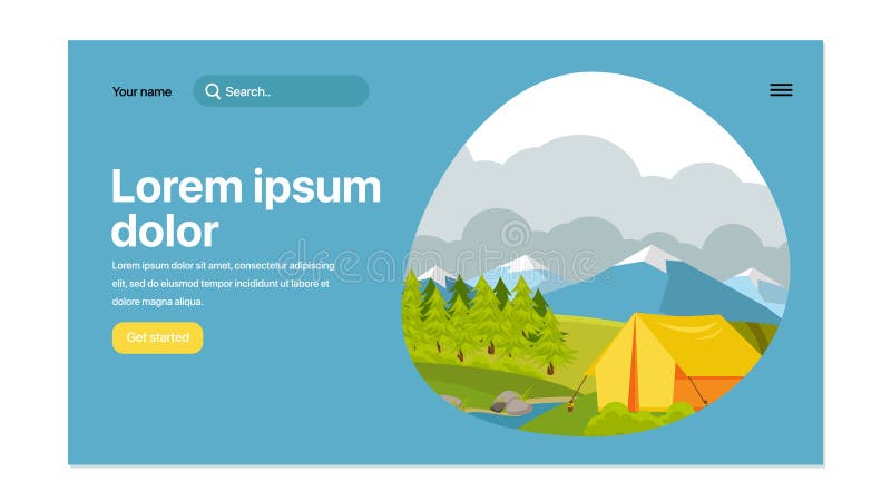 Cartoon Landscape Landing Page in Flat Design Stock Illustration ...