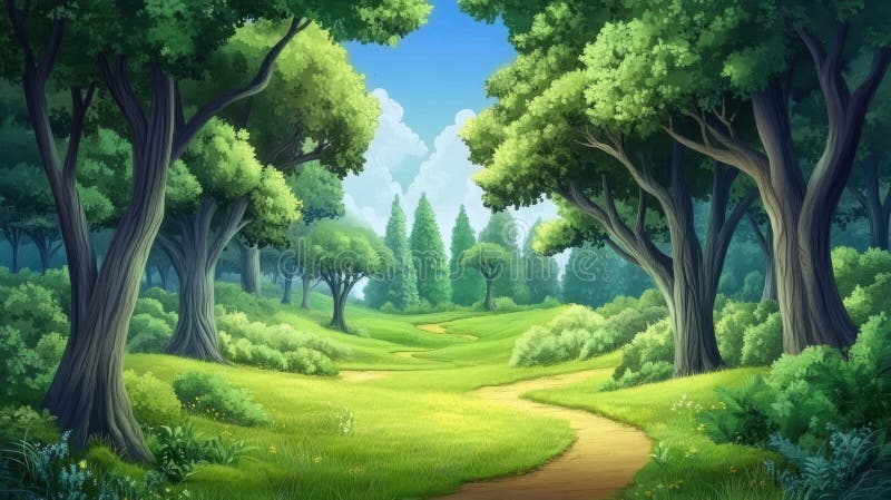 A Cartoon Landscape with a Path through the Woods, AI Stock Image ...