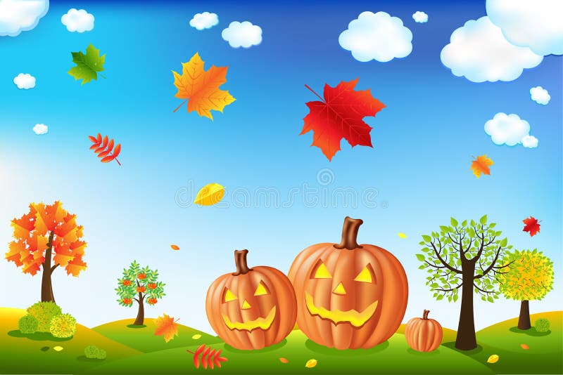 Autumn Cartoon Landscape. Vector Stock Vector - Illustration of ...