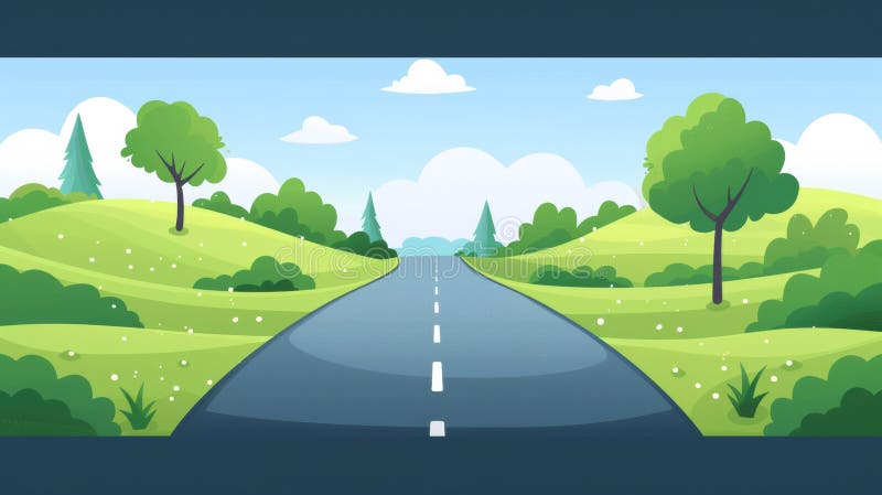 Cartoon Landscape with a Road and Trees, AI Stock Illustration ...