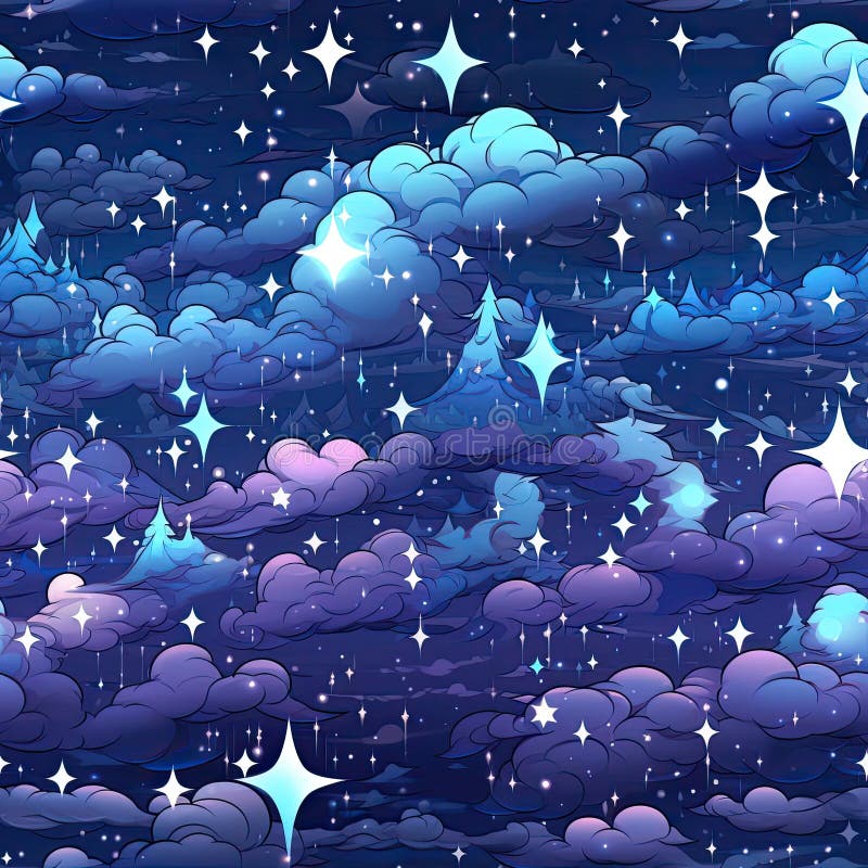 Cartoon Landscape with Sky, Clouds, and Stars (tiled) Stock ...