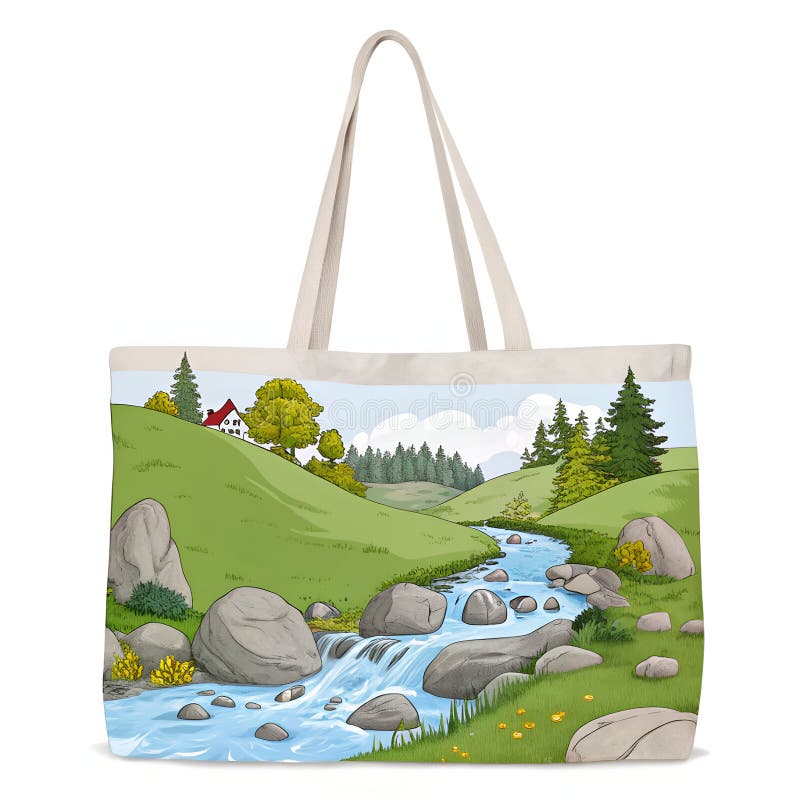 Cartoon Landscape â€ Stream with Rocks Stock Illustration ...