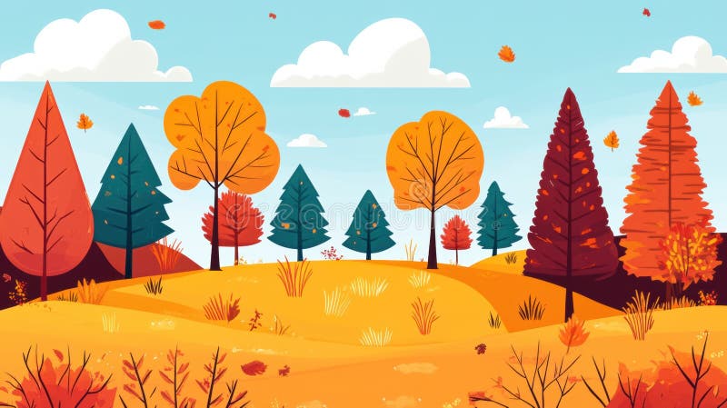 A Cartoon Landscape with Trees and Grass in the Fall, AI Stock Image ...