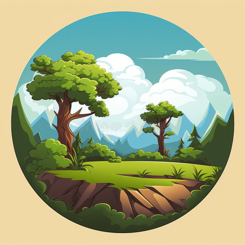 Cartoon Landscape with Trees and Mountains Stock Illustration ...