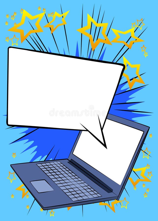 Cartoon Laptop, Comic Book Notebook with Light Bulb. Stock Vector ...