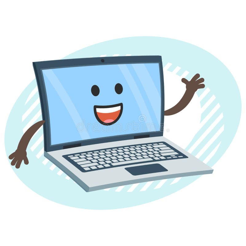Cartoon Laptop Character Greeting Stock Vector - Illustration of ...